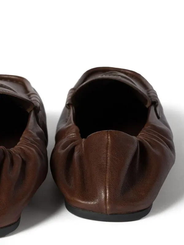 Miu Miu Ruched Lambskin Leather Loafers - Brown
