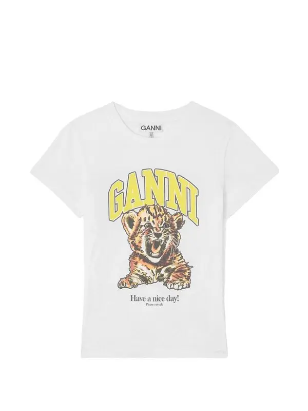 GANNI Printed Cotton T-shirt - White