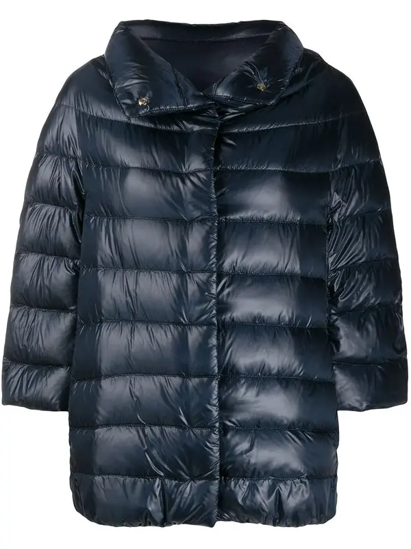 Herno Nylon Quilted Cape With Stand-up Collar - Blue
