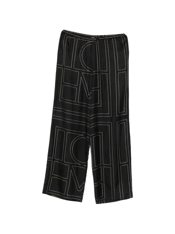TOTEME Monogram Silk Pajama Trousers - Black