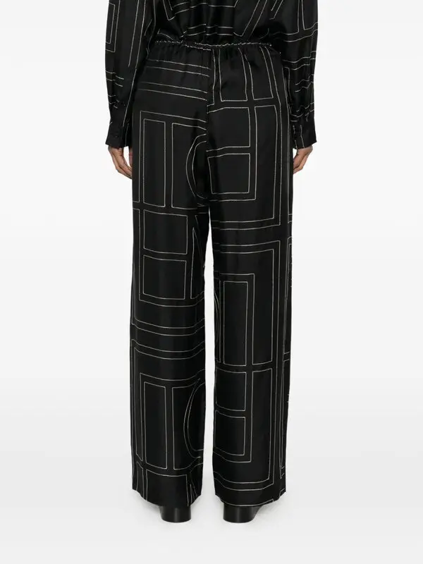 TOTEME Monogram Silk Pajama Trousers - Black