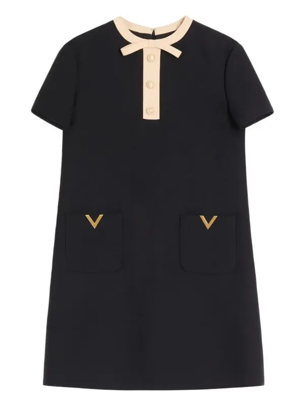 Valentino Garavani Wool And Silk Blend Dress With Bow Detail - Black