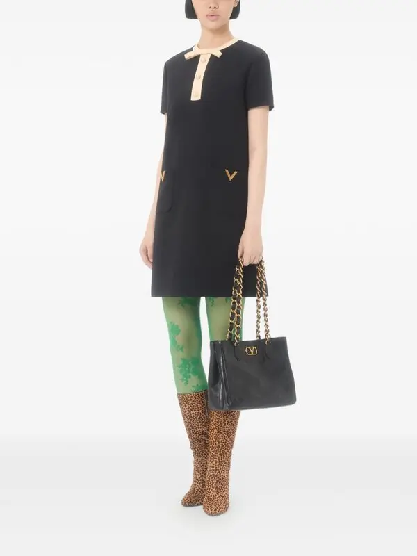 Valentino Garavani Wool And Silk Blend Dress With Bow Detail - Black