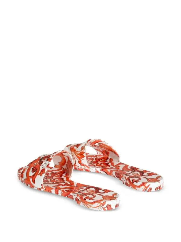 Dolce & Gabbana Maiolica Print Flat Sandals - Orange