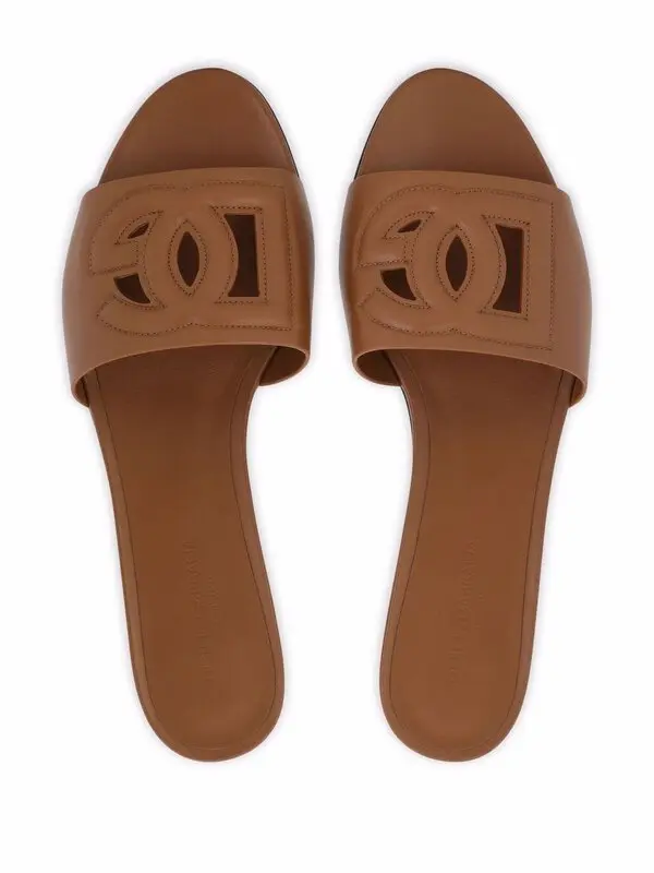 Dolce & Gabbana Dg Logo Leather Flat Sandals - Brown