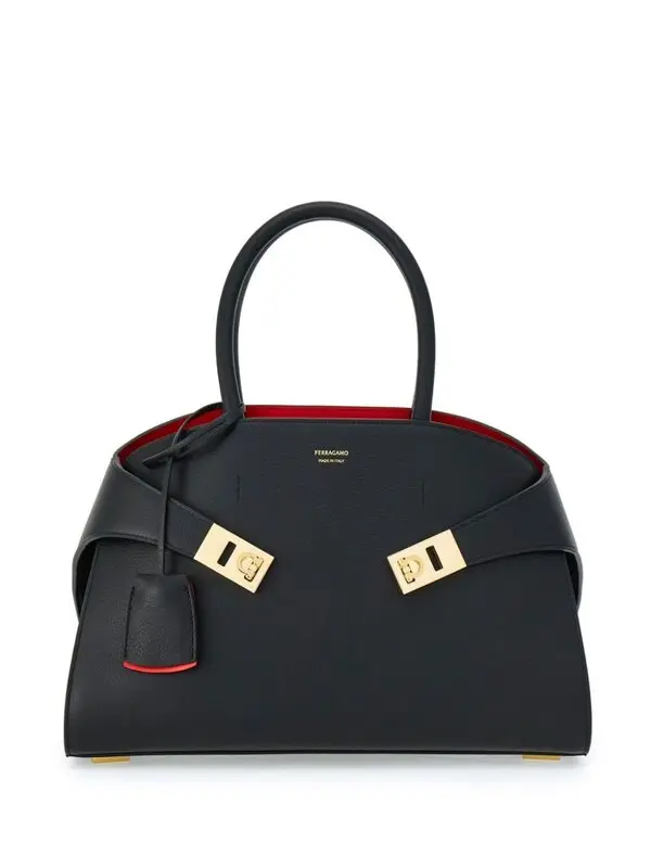 FERRAGAMO Hug Small Leather Tote Bag - Black