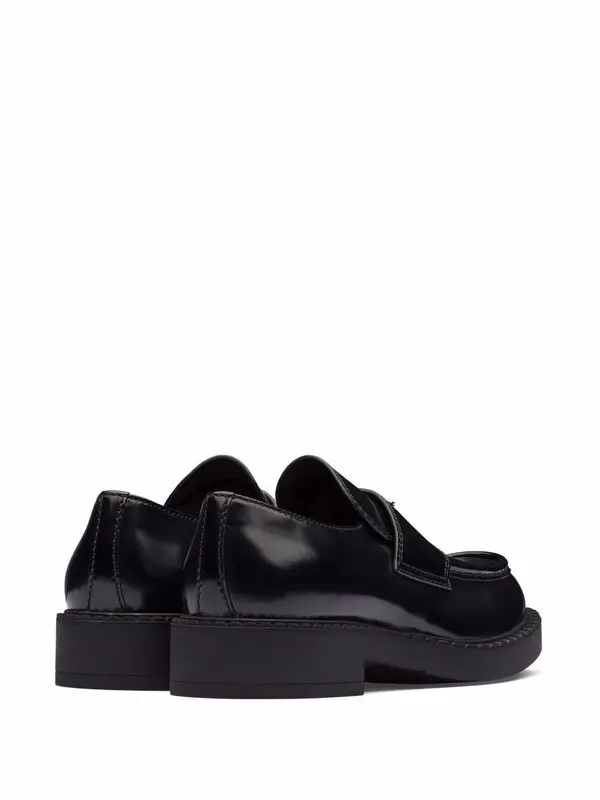 Prada Chocolate Leather Loafers With Enamel Triangle Logo