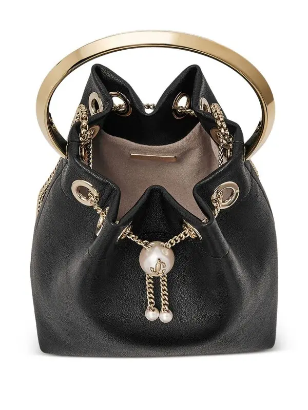 JIMMY CHOO Bon Bon Leather Bucket Bag - Black