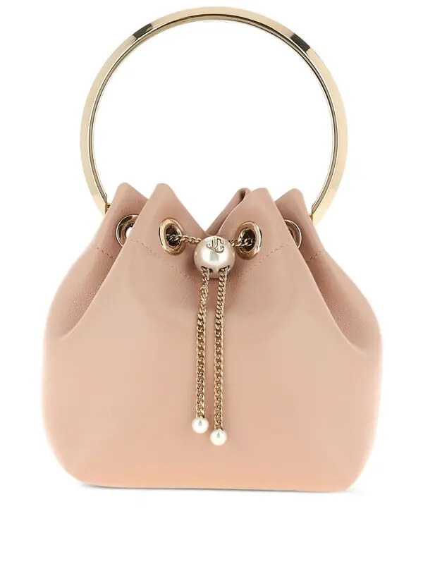 JIMMY CHOO Bon Bon Leather Bucket Bag With Pearl And Chain Detail - Pink