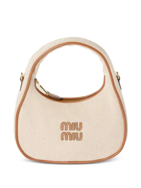 Miu Miu Wander Canvas And Leather Small Hobo Bag - Beige
