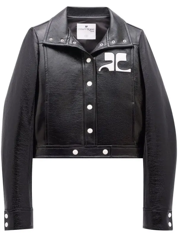 COURREGES Faux Leather Jacket With Logo Patch