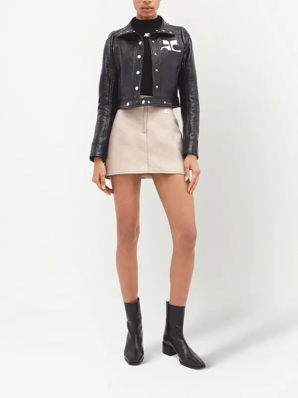 COURREGES Faux Leather Jacket With Logo Patch