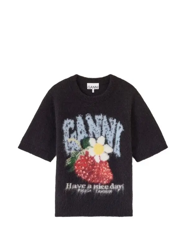 GANNI Strawberry Motif Wool T-shirt