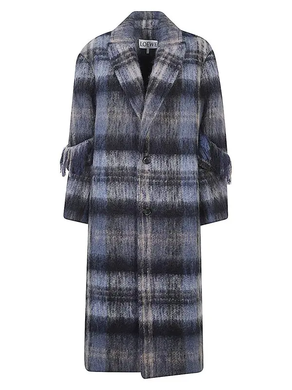 Loewe Wool Single-breasted Coat With Fringe Detail