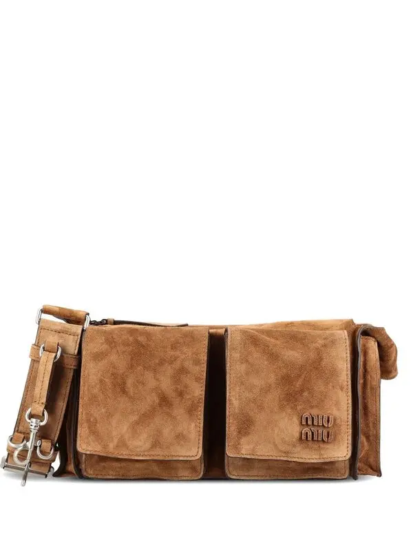 Miu Miu Utilitaire Suede Leather Crossbody Bag - Beige