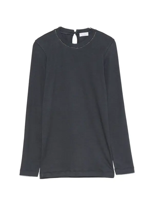 Brunello Cucinelli Cotton Crewneck Sweater With Monili Trim