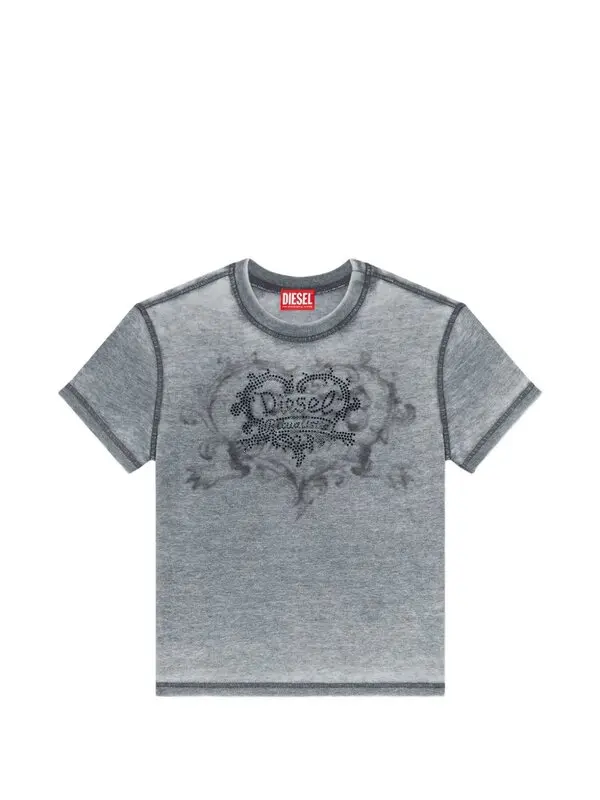 DIESEL® Cotton Blend T-shirt With Rhinestone Embellishments And Sublimation Print - Grey