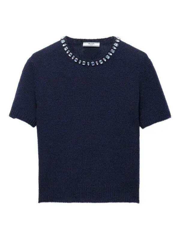 Prada Cashmere Crewneck Sweater With Jewel Embellishments