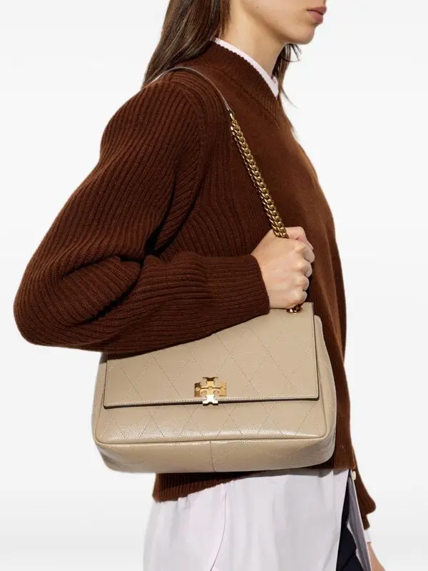 Tory Burch Charlie Quilted Leather Shoulder Bag - Grey