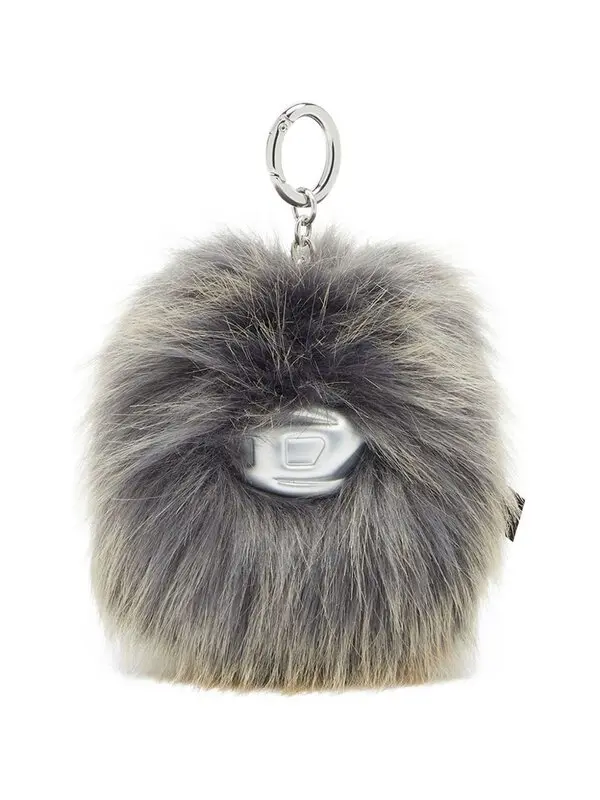 DIESEL® Faux Fur Charm With Oval D Logo Plaque - Grey