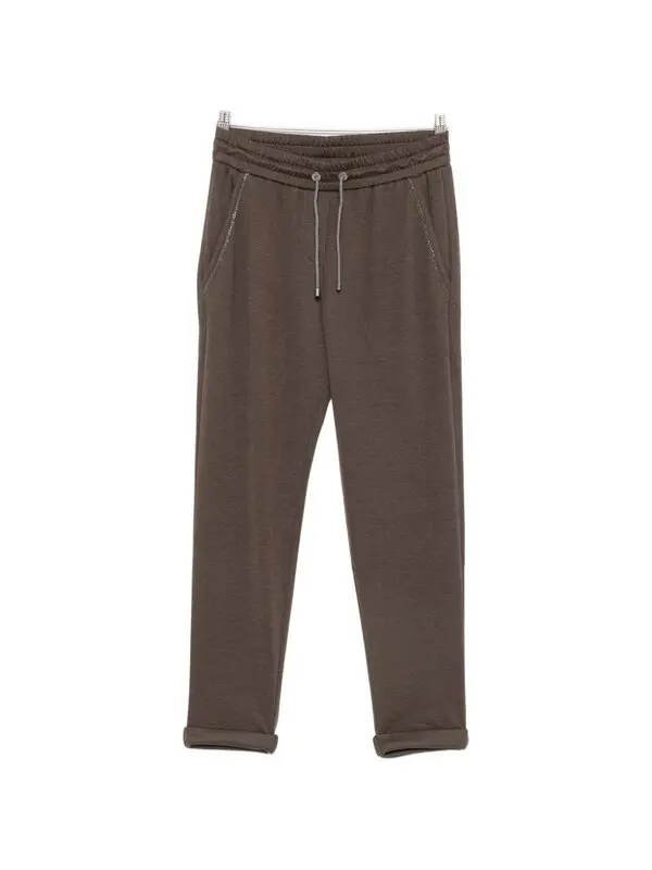Brunello Cucinelli Cotton And Silk Trousers With Monili Trim