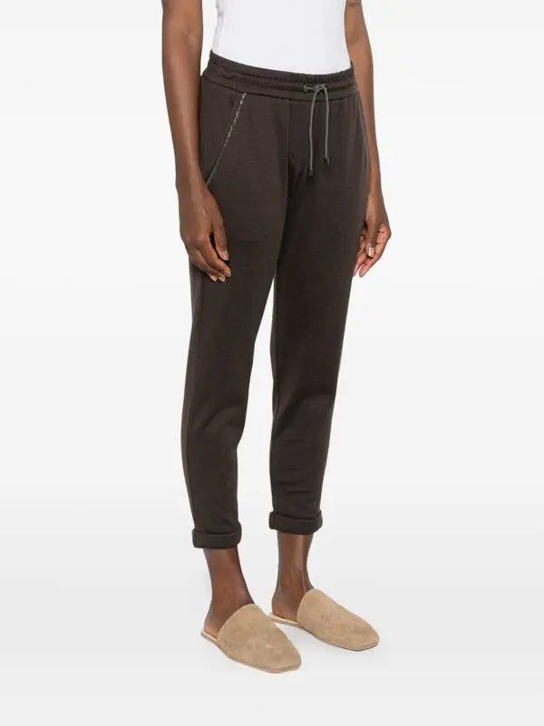 Brunello Cucinelli Cotton And Silk Trousers With Monili Trim