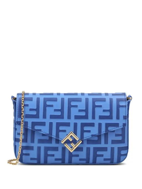 Fendi Ff Diamonds Leather Wallet On Chain - Blue