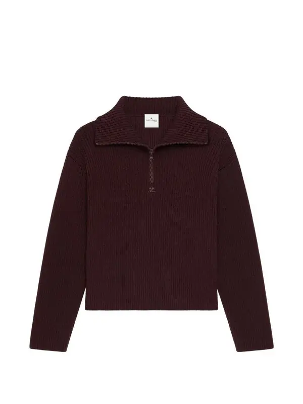 COURREGES Ribbed Wool Quarter Zip Sweater