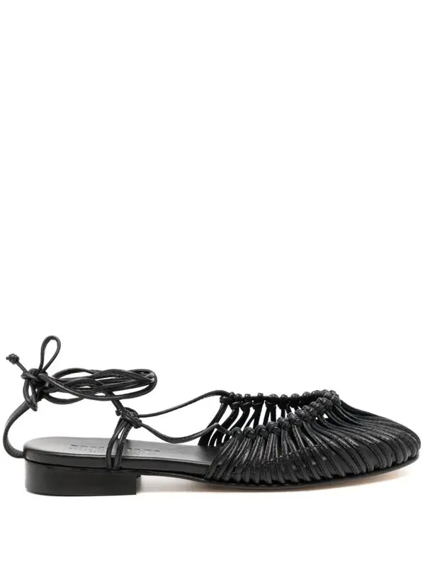 Hereu Mantera Leather Ballet Flats With Ankle Tie