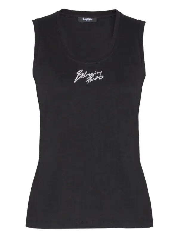 Balmain Logo Cotton Tank Top - Black