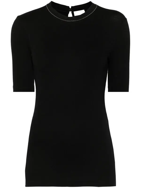 Brunello Cucinelli Cotton Blend Crewneck Sweater With Monili Detail