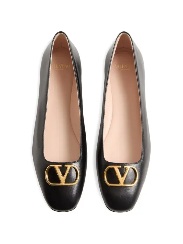 Valentino Garavani Vlogo Signature Leather Ballet Flats - Black