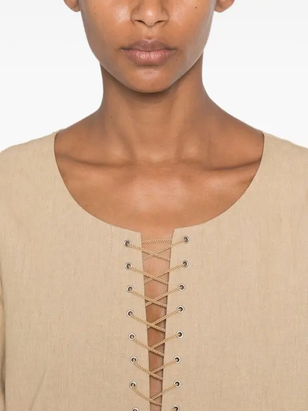 Tory Burch Linen Kaftan With Lace-up Detail