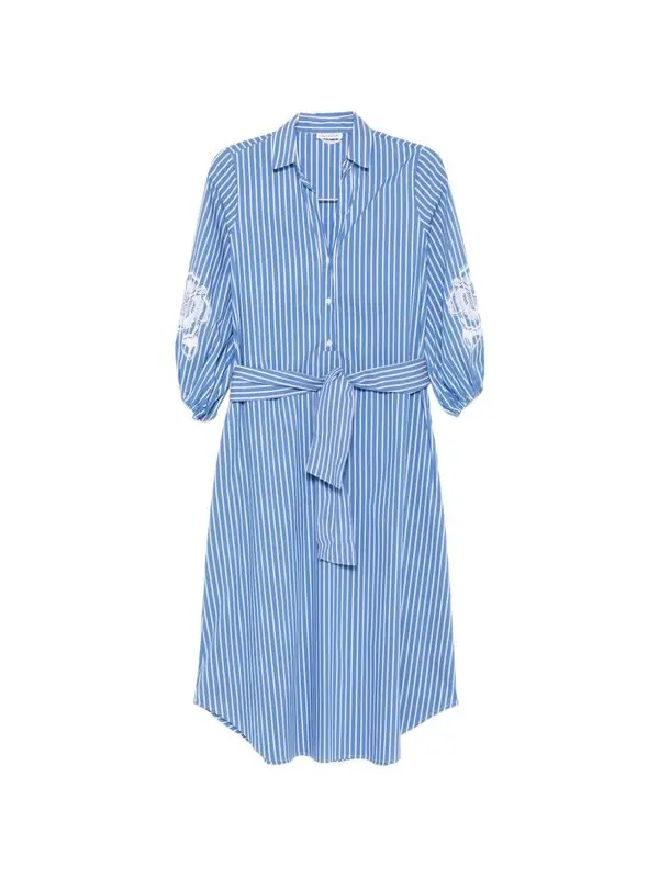 ARCHIVIO '67 Striped Cotton Chemisier Dress With Embroidered Details