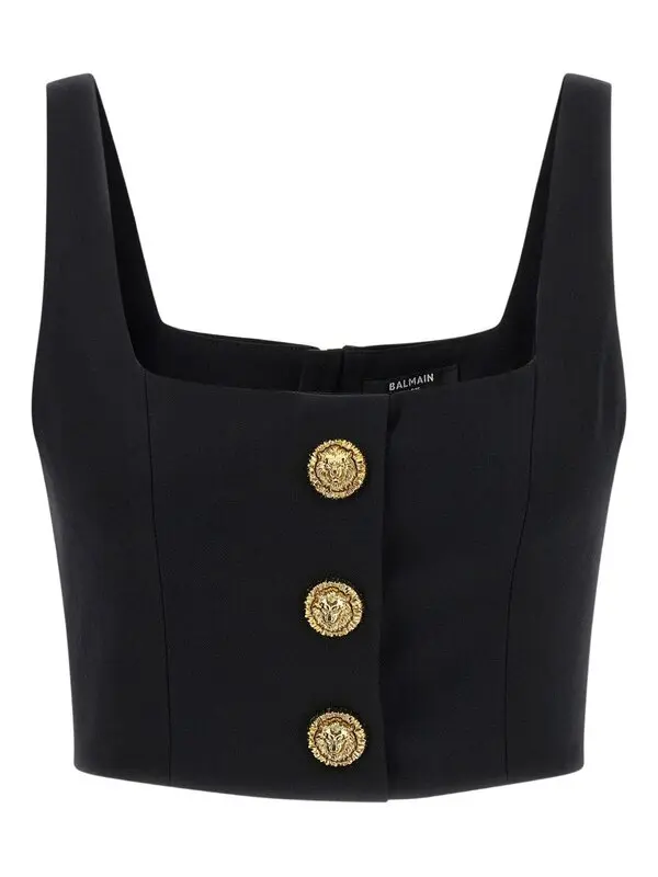 Balmain Wool Brassiere Top With Lion Head Buttons