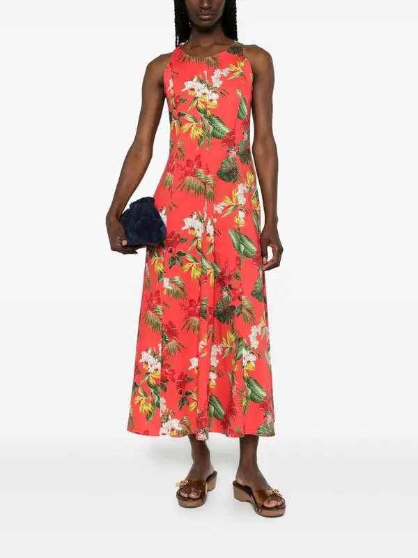 ARCHIVIO '67 Sleeveless Halterneck Floral Midi Dress