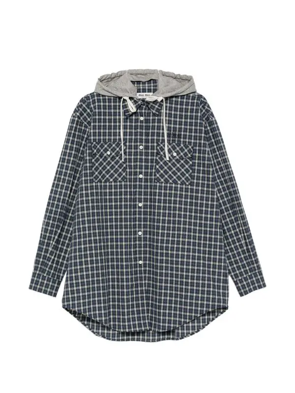 Miu Miu Checked Flannel Hooded Shirt