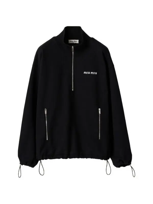 Miu Miu Fleece Sweatshirt With Half Zip And Drawstring Hem