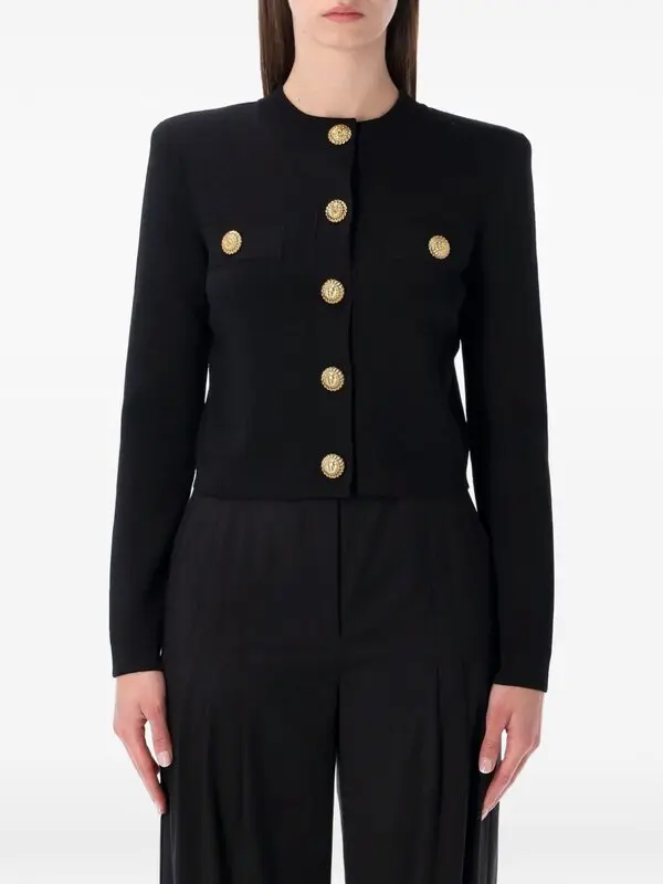 Balmain Buttoned Crewneck Cardigan With Gold-tone Hardware - Black