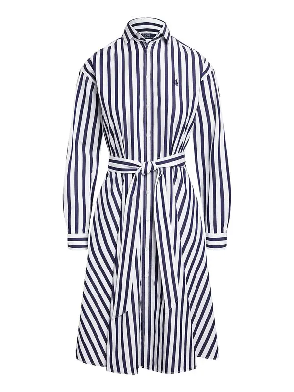Polo Ralph Lauren Striped Collared Shirt Dress With Belt
