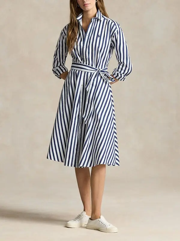 Polo Ralph Lauren Striped Collared Shirt Dress With Belt