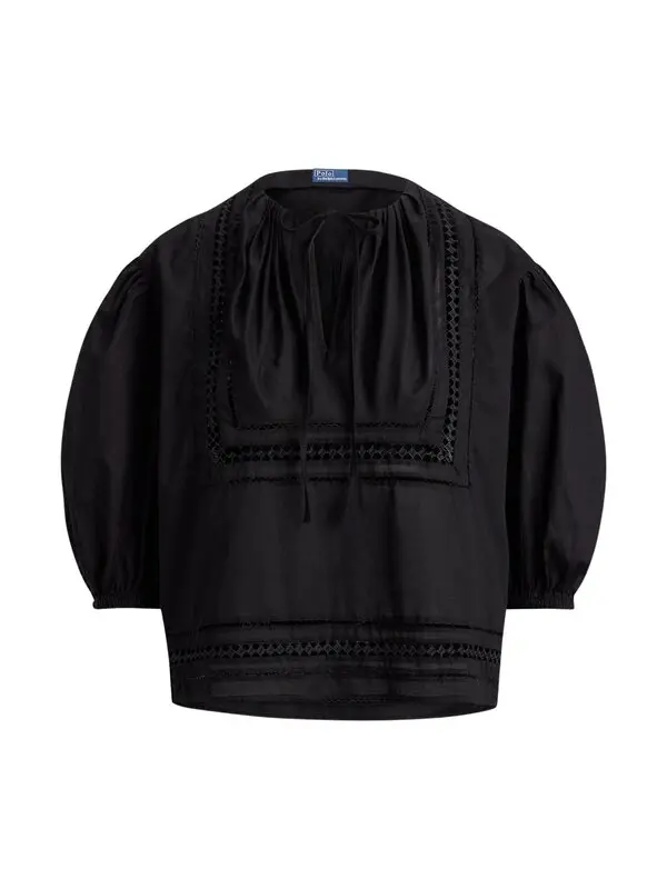 Polo Ralph Lauren Cotton Blouse With Lace Trim - Black