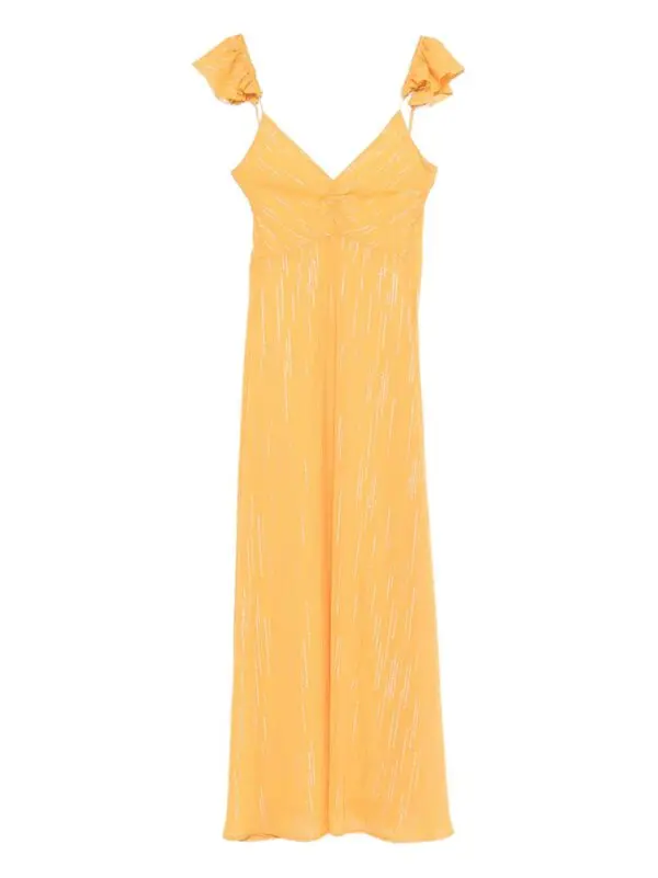 FORTE_FORTE V-neck Maxi Dress With Metallic Stripes - Orange