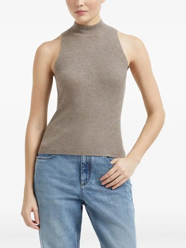 Brunello Cucinelli Ribbed Cashmere Blend High Neck Tank - Brown
