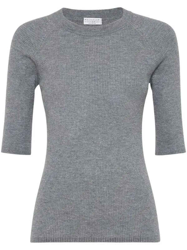 Brunello Cucinelli Cashmere Blend Ribbed Crewneck Sweater