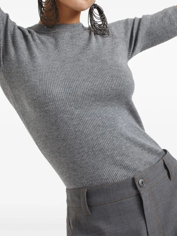 Brunello Cucinelli Cashmere Blend Ribbed Crewneck Sweater