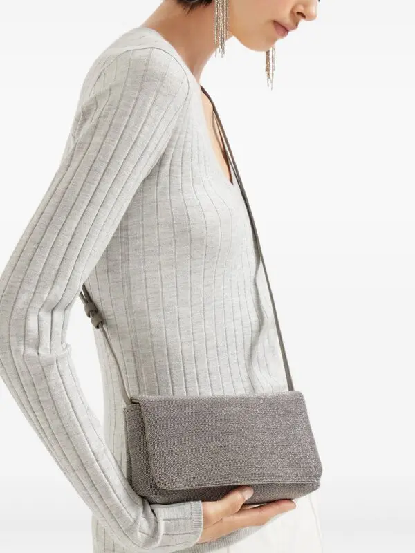 Brunello Cucinelli Leather Crossbody Bag With Monili Embellishments