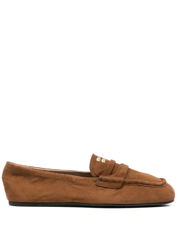Miu Miu Ruched Suede Loafers - Brown