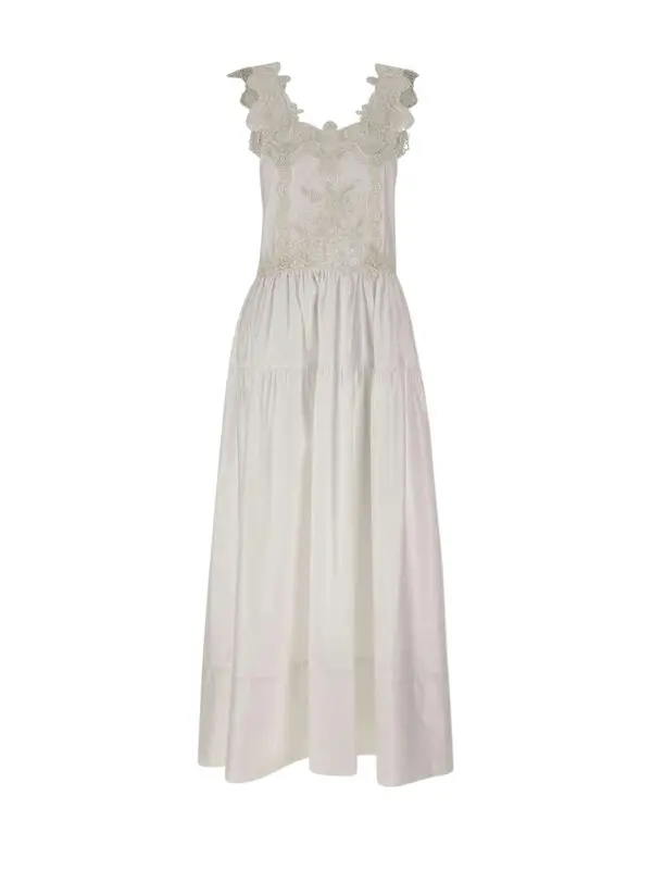 Maurizio Open Back Lace Trim Maxi Dress