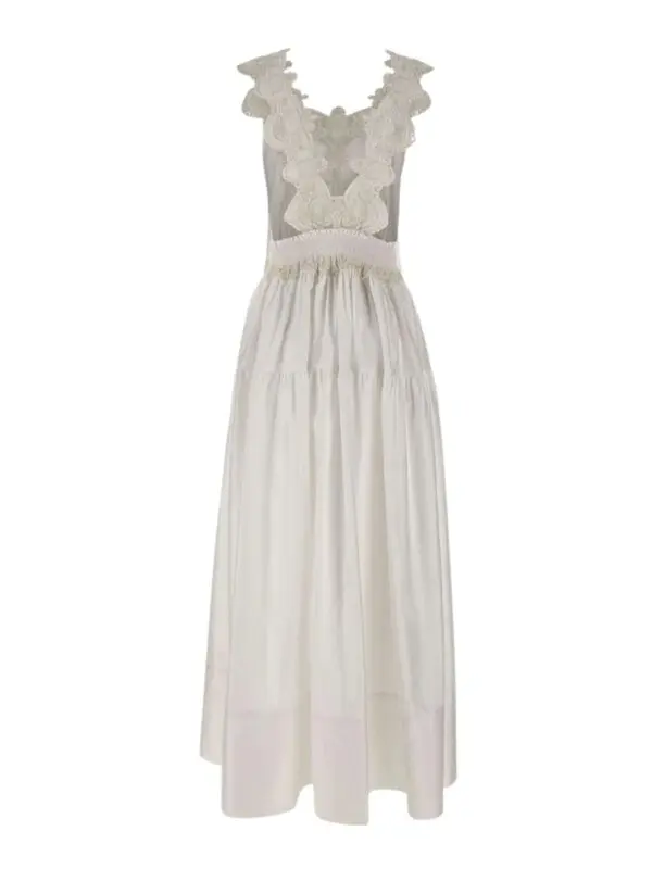 Maurizio Open Back Lace Trim Maxi Dress